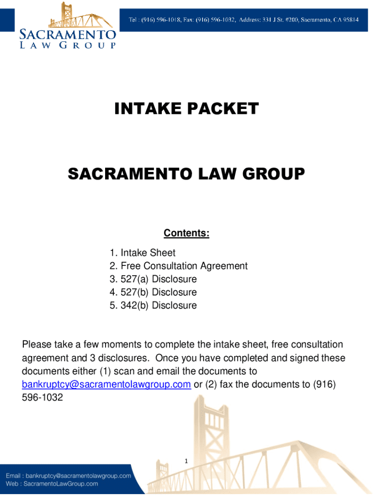 Fillable Online Intake Packet for Sacramento Law Group Fax Email Print ...