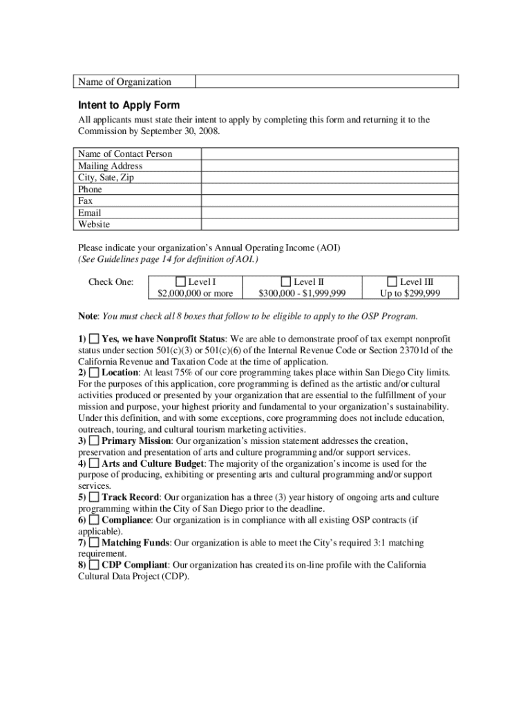 Fillable Online Intent to Apply for Osp Program Fax Email Print - pdfFiller