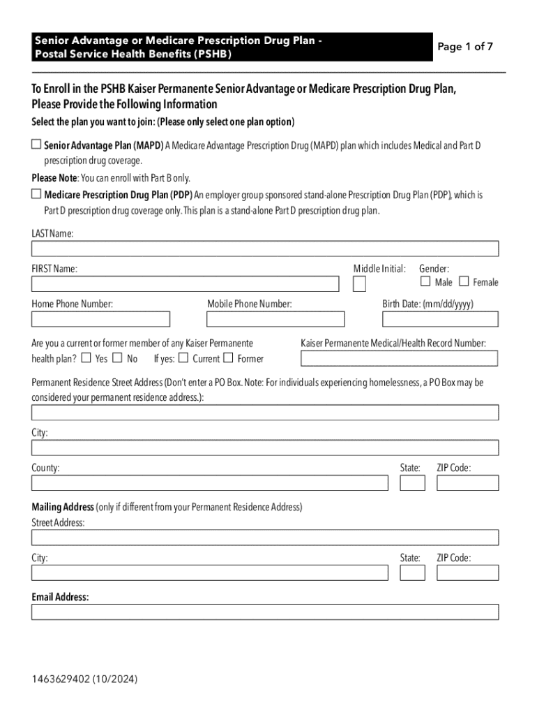 Fillable Online Postal Service Health Benefits (PSHB) Program Group ...