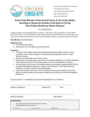 Fillable Online Active Duty Member of the Armed Forces Residency Waiver ...