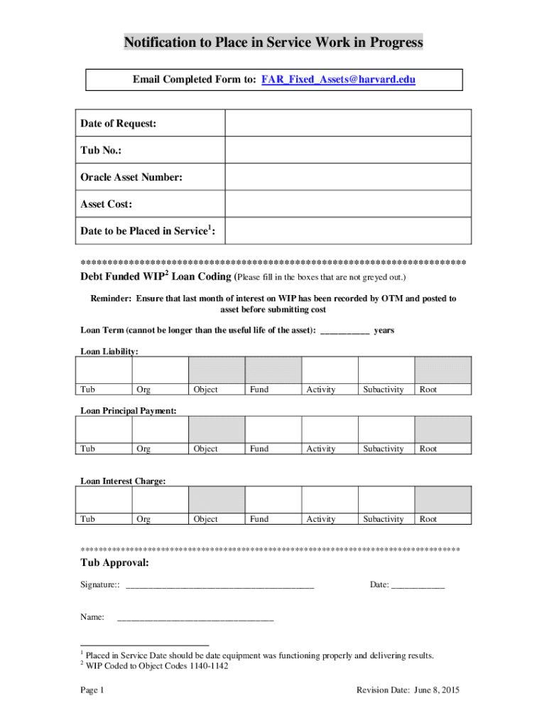Fillable Online Work in Progress Notification Fax Email Print - pdfFiller