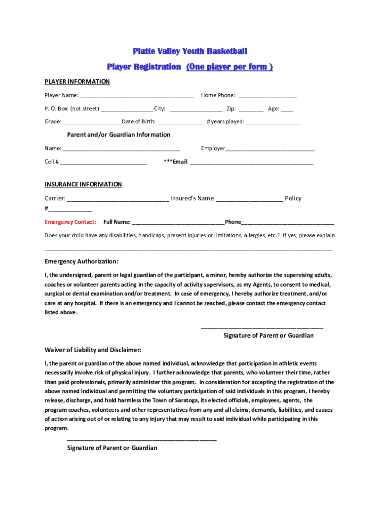 Fillable Online Player Registration Form Student ... Fax Email Print ...