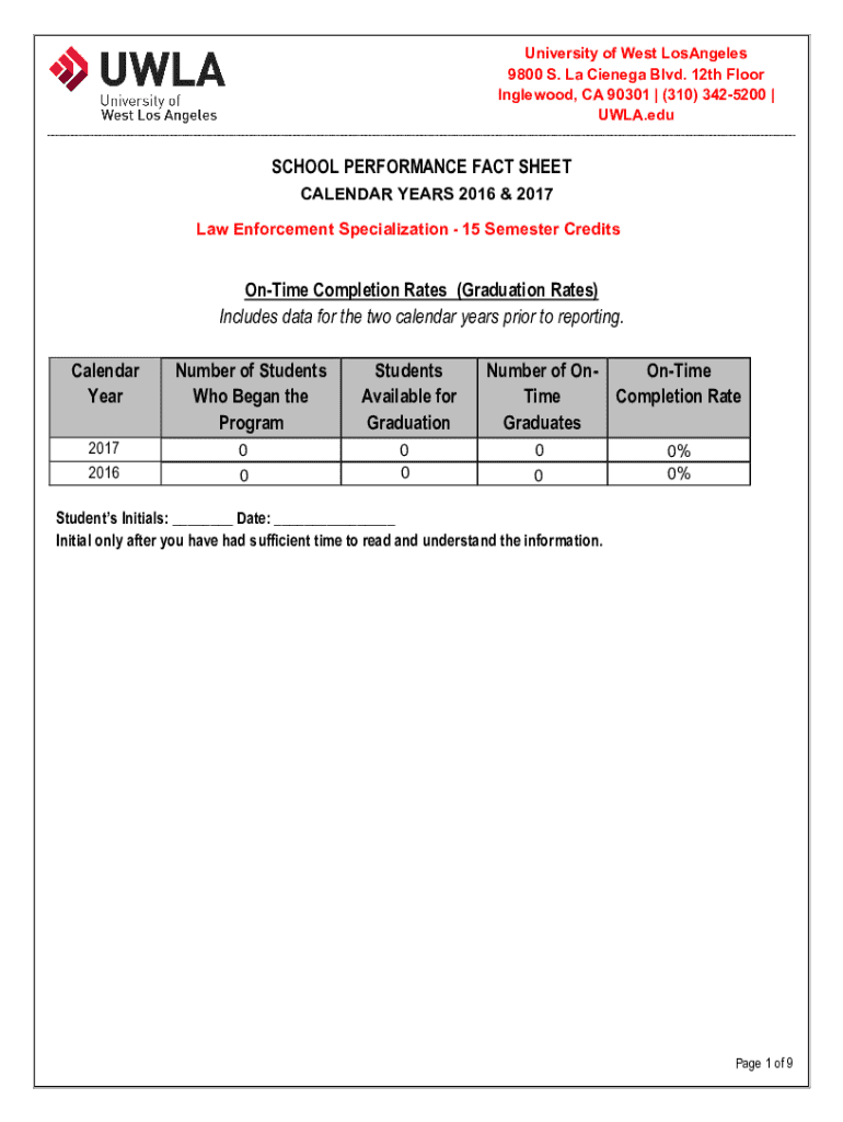 Fillable Online University of West Los Angeles School Performance Fact ...