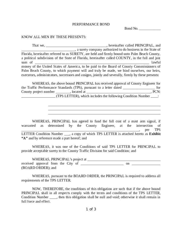 Perance Bond Template for Municipal Projects Doc Template | pdfFiller