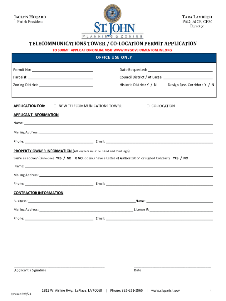 Fillable Online Telecommunications Tower / Co-location Permit ...