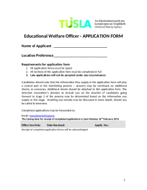 Educational Welfare Officer - APPLICATION ... Doc Template | pdfFiller