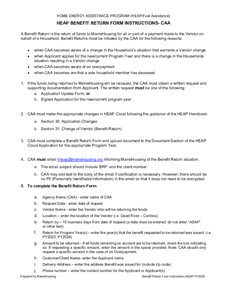 Fillable Online HEAP BENEFIT RETURN FORM INSTRUCTIONS- CAA Fax Email ...
