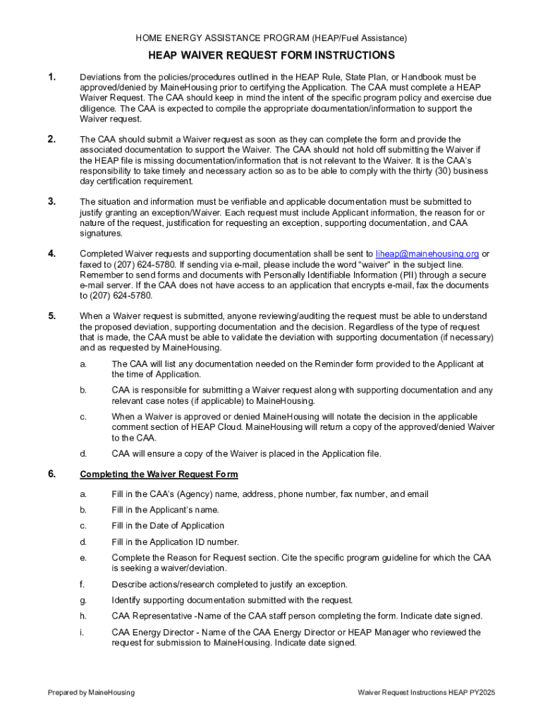 Fillable Online HEAP WAIVER REQUEST FORM INSTRUCTIONS Fax Email Print - pdfFiller
