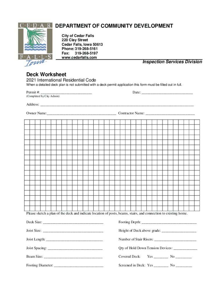 Fillable Online DEPARTMENT OF COMMUNITY DEVELOPMENT Deck Worksheet Fax ...