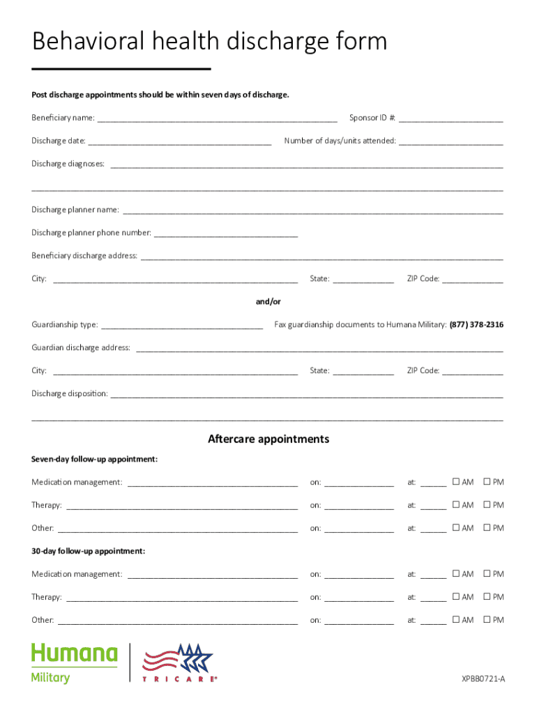 Fillable Online Behavioral Health Discharge Form Fax Email Print ...