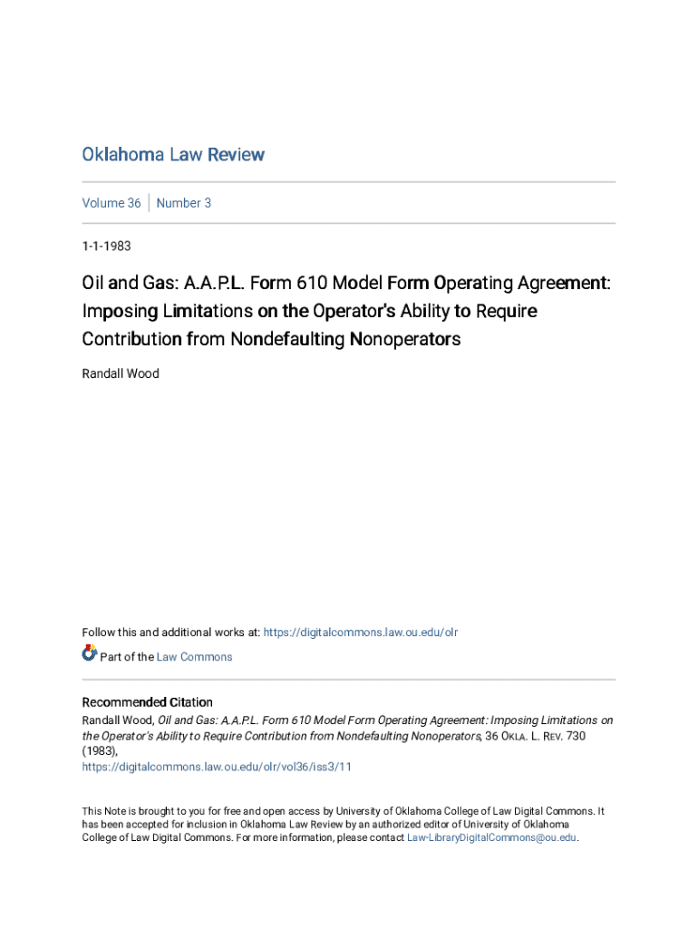 Fillable Online Oil and Gas: A.A.P.L. Form 610 Model Form Operating ...