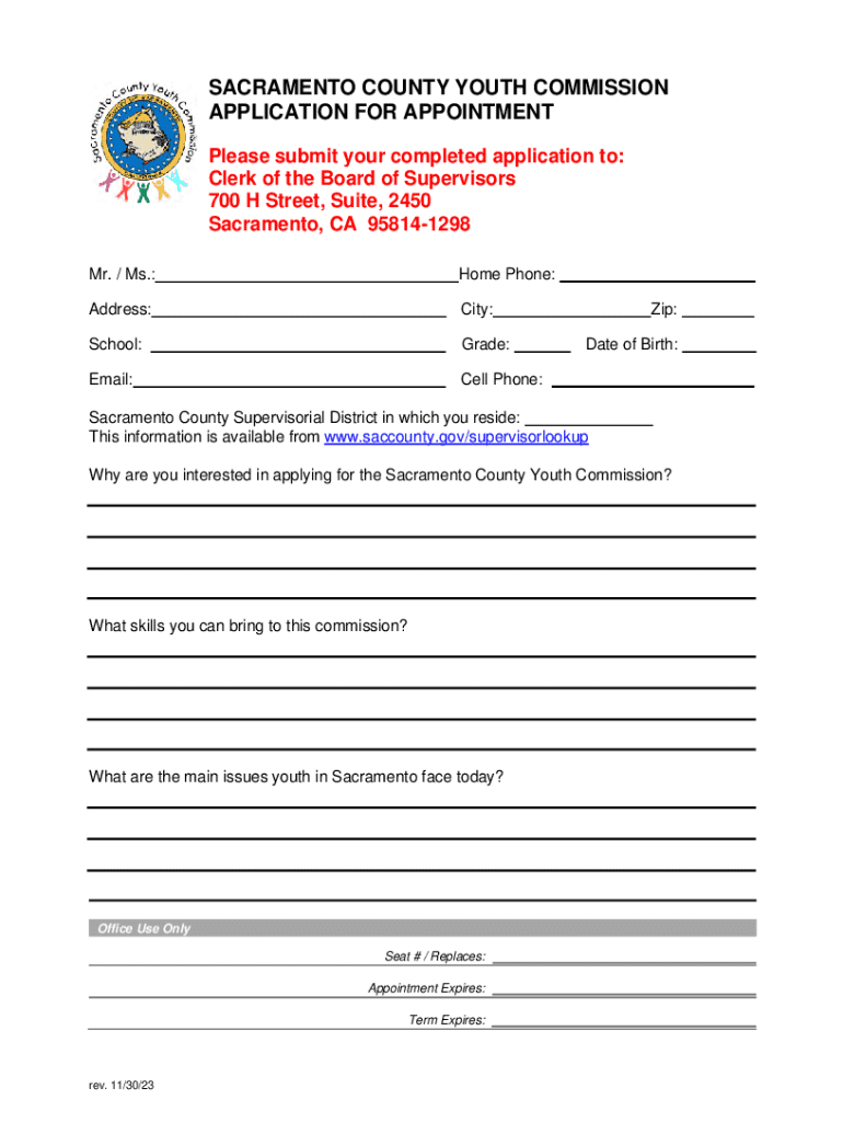 Fillable Online Youth Commission Application. Youth Commission ...