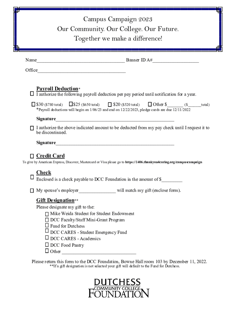 Fillable Online Campus Campaign 2023 - Make a Difference Fax Email ...