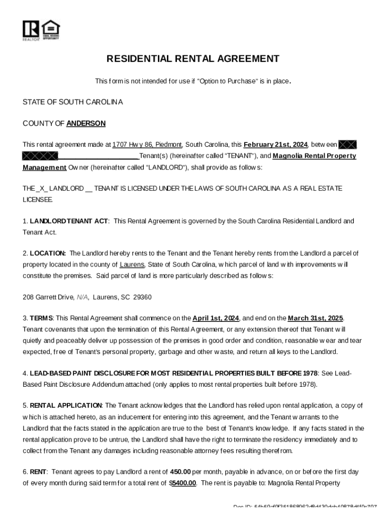 Fillable Online Residential Rental Agreement Fax Email Print - pdfFiller
