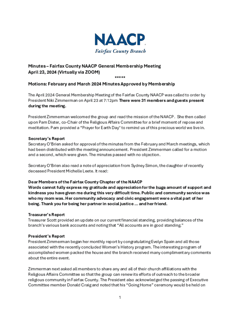 Fillable Online Minutes of the Fairfax County Naacp General Membership ...