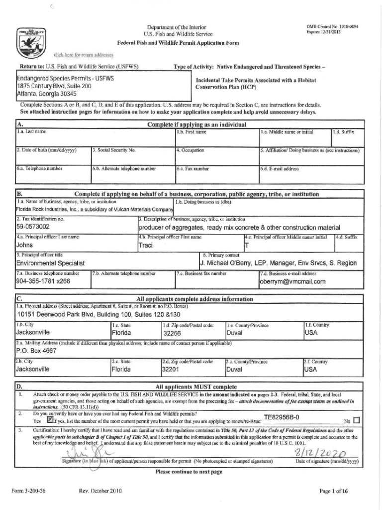 Fillable Online U.s. Fish and Wildlife Service Permitting Application ...