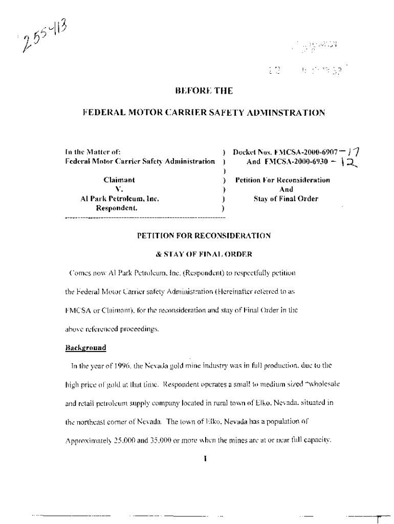 Fillable Online Petition for Reconsideration & Stay of Final Order Fax ...