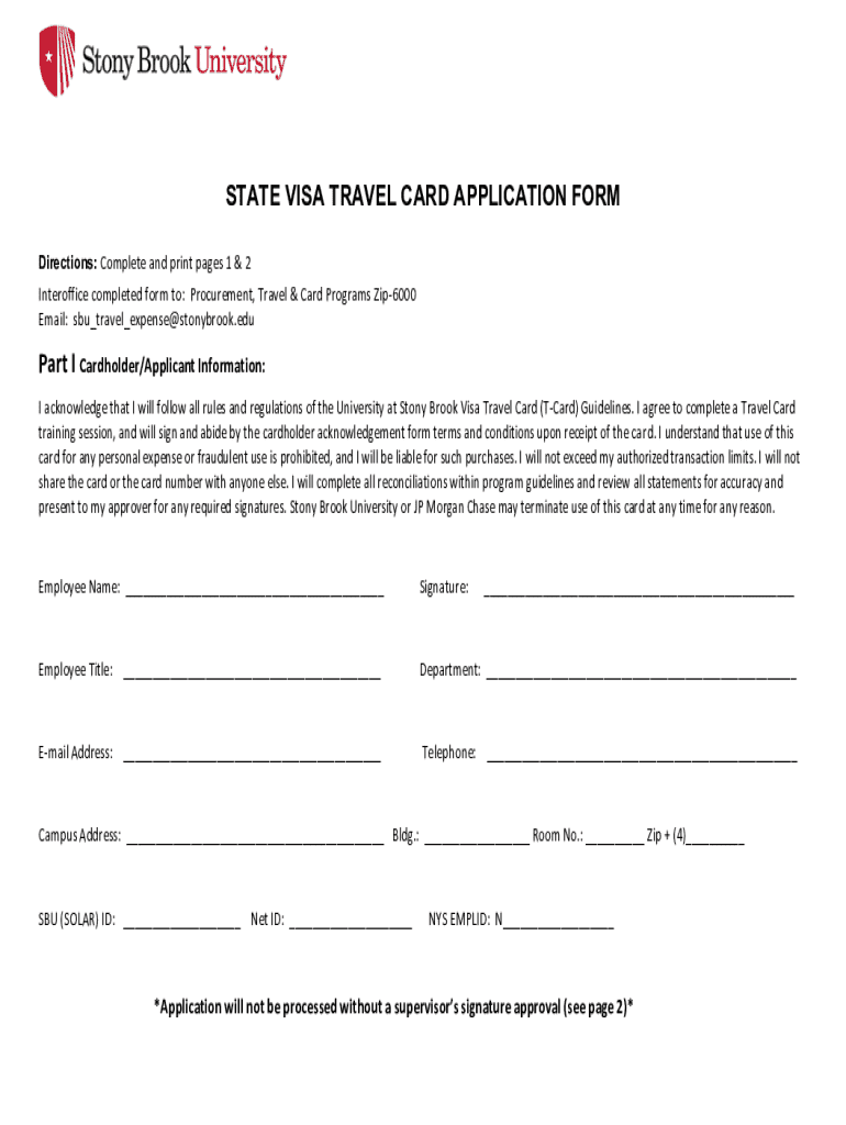 Fillable Online State Visa Travel Card Application Form Fax Email Print - pdfFiller