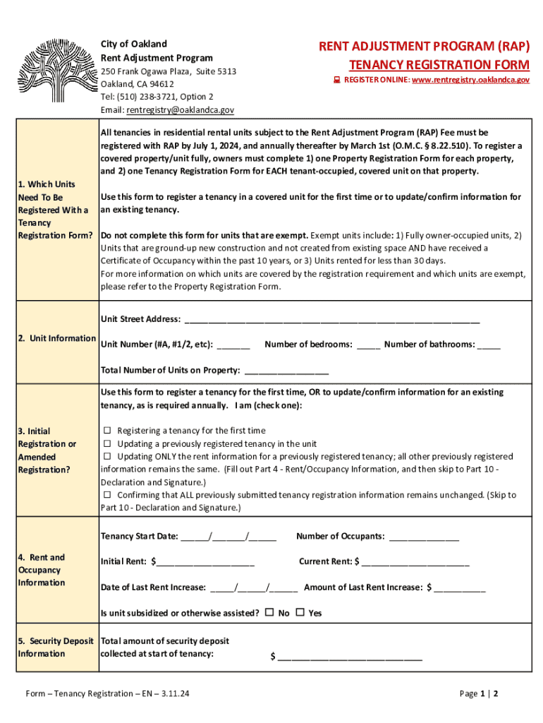 Fillable Online Rent Adjustment Program (rap) Tenancy Registration Form ...