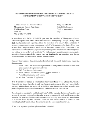 Fillable Online Information for Minor Birth Certificate Correction in ...
