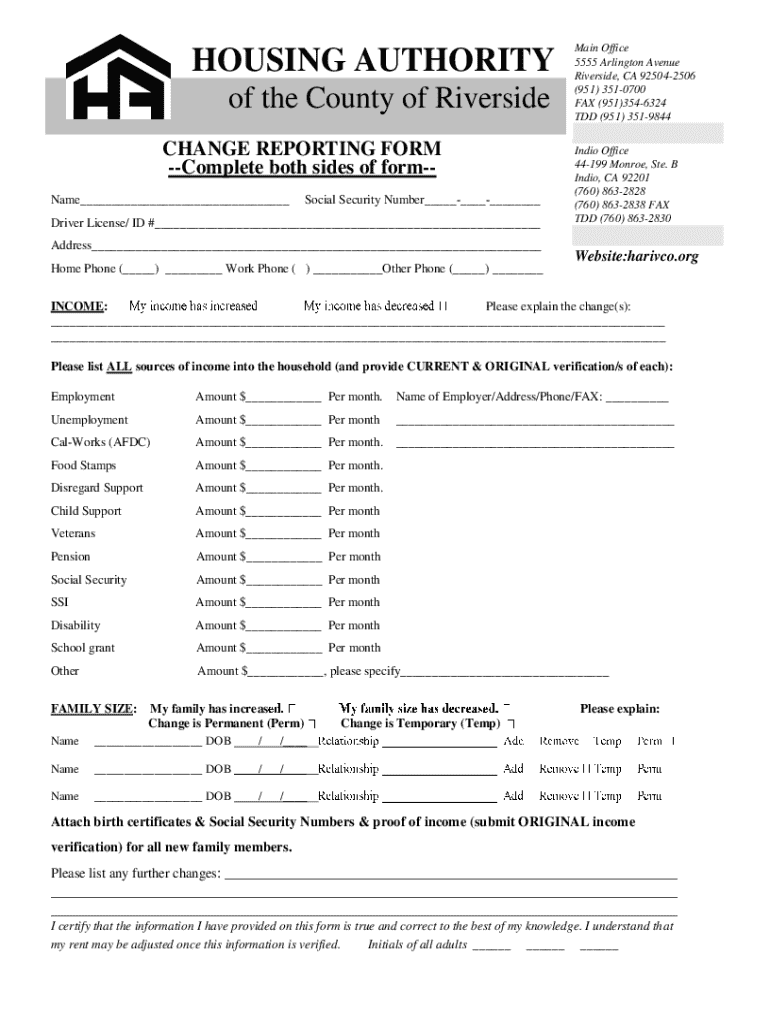 Fillable Online Housing Authority Change Reporting Form Fax Email Print - pdfFiller