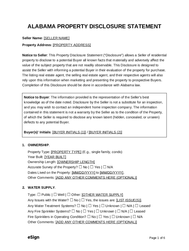 Alabama Property Disclosure Statement - Blank Fillable Template | Fill ...