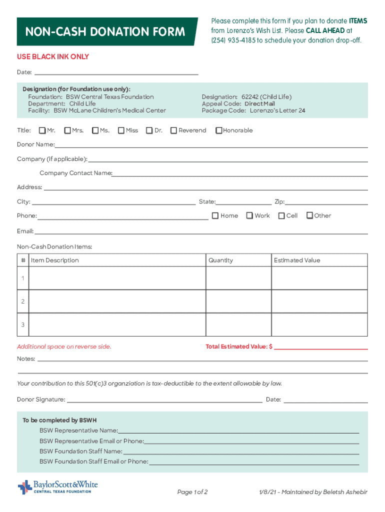 Fillable Online Donation of Items From Lorenzo's Wish List Fax Email ...