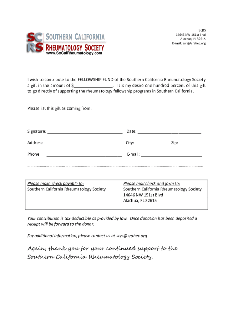 Fillable Online Contribution to the Fellowship Fund of the Southern ...