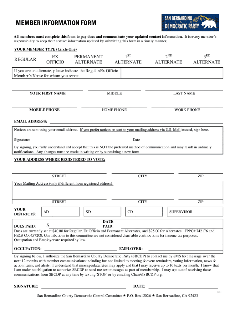 Fillable Online Member Information Form Fax Email Print - pdfFiller
