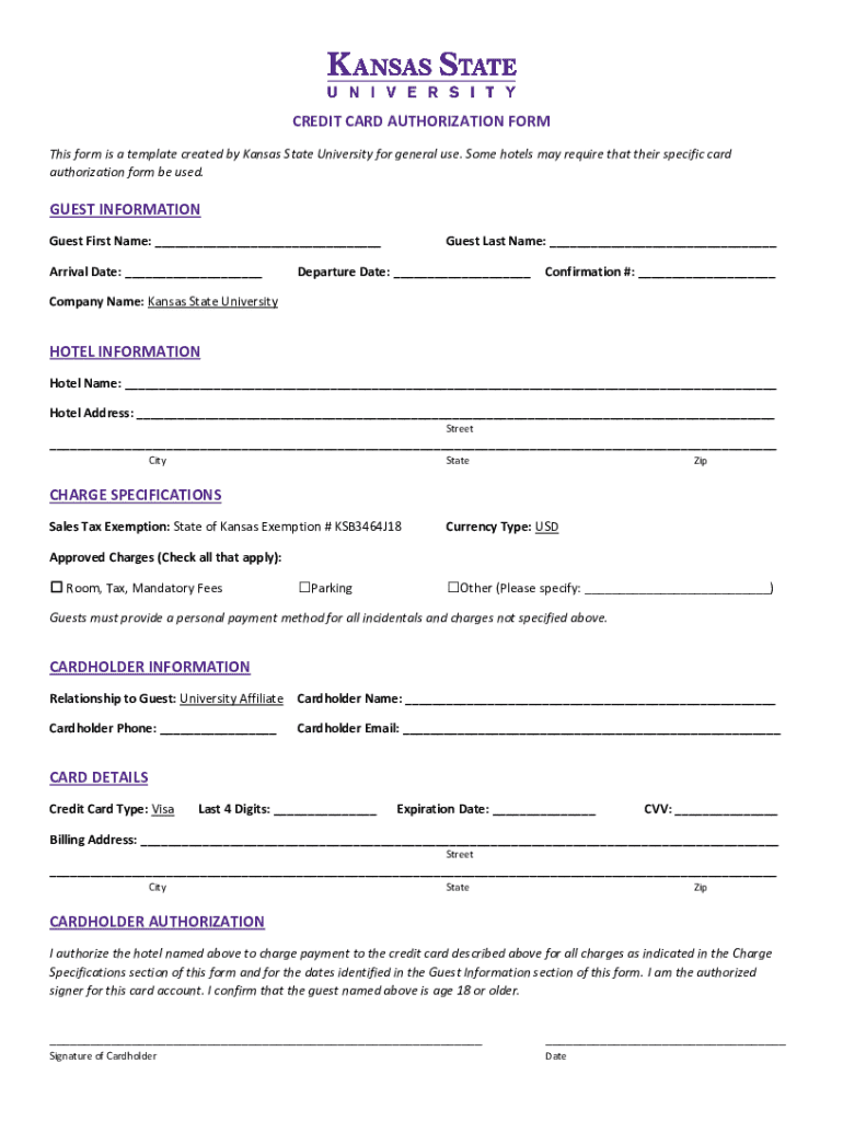 Fillable Online CREDIT CARD AUTHORIZATION FORM GUEST INFORMATION ...