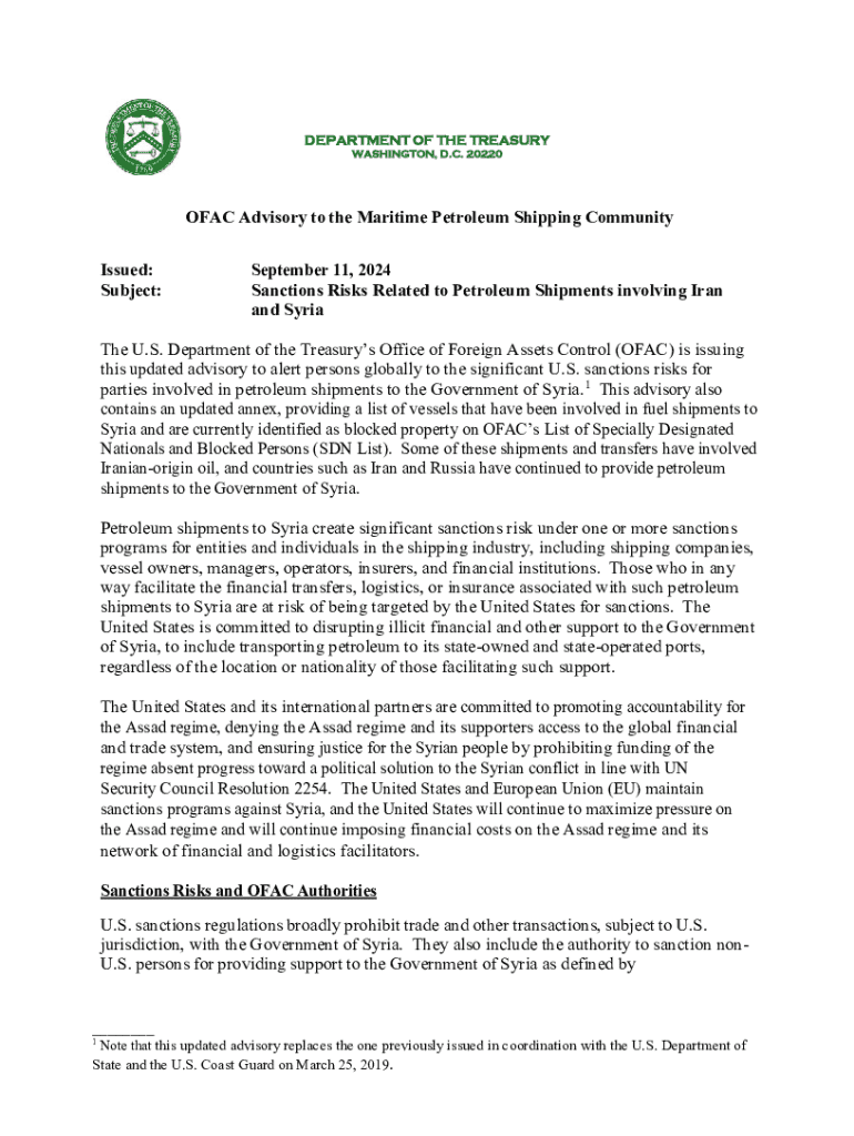 Fillable Online OFAC Advisory to the Maritime Petroleum Shipping Community ... Fax Email Print ...