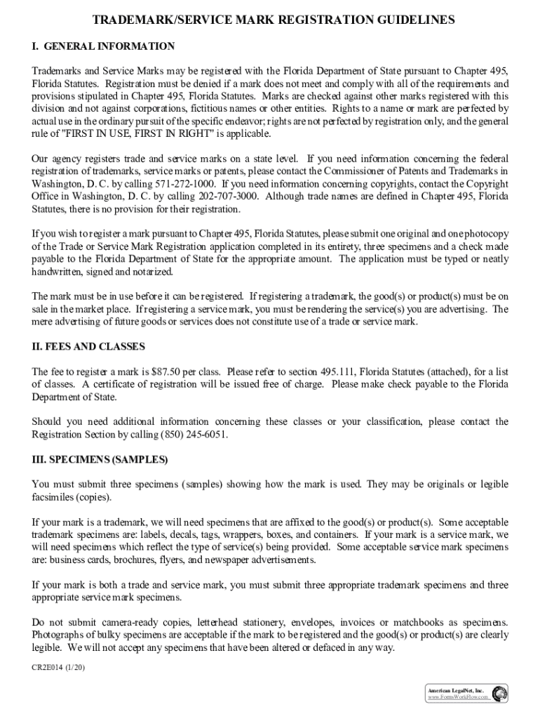 Fillable Online Trademark/service Mark Registration Guidelines Fax ...