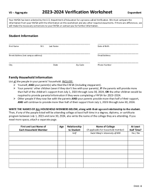 Fillable Online 2023-2024 Verification Worksheet V5 – Aggregate Dependent Fax Email Print ...