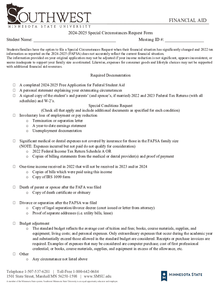 Fillable Online Special Circumstances Request for Financial Aid Fax Email Print - pdfFiller