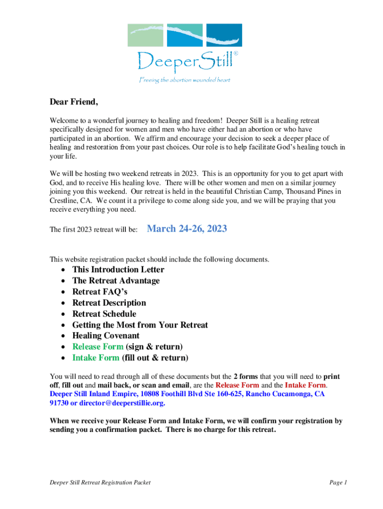 Fillable Online Deeper Still Healing Retreat Fax Email Print - pdfFiller