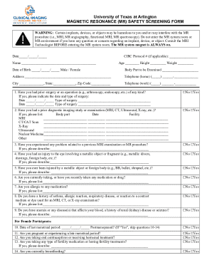 Fillable Online Magnetic Resonance Safety Screening Fax Email Print ...