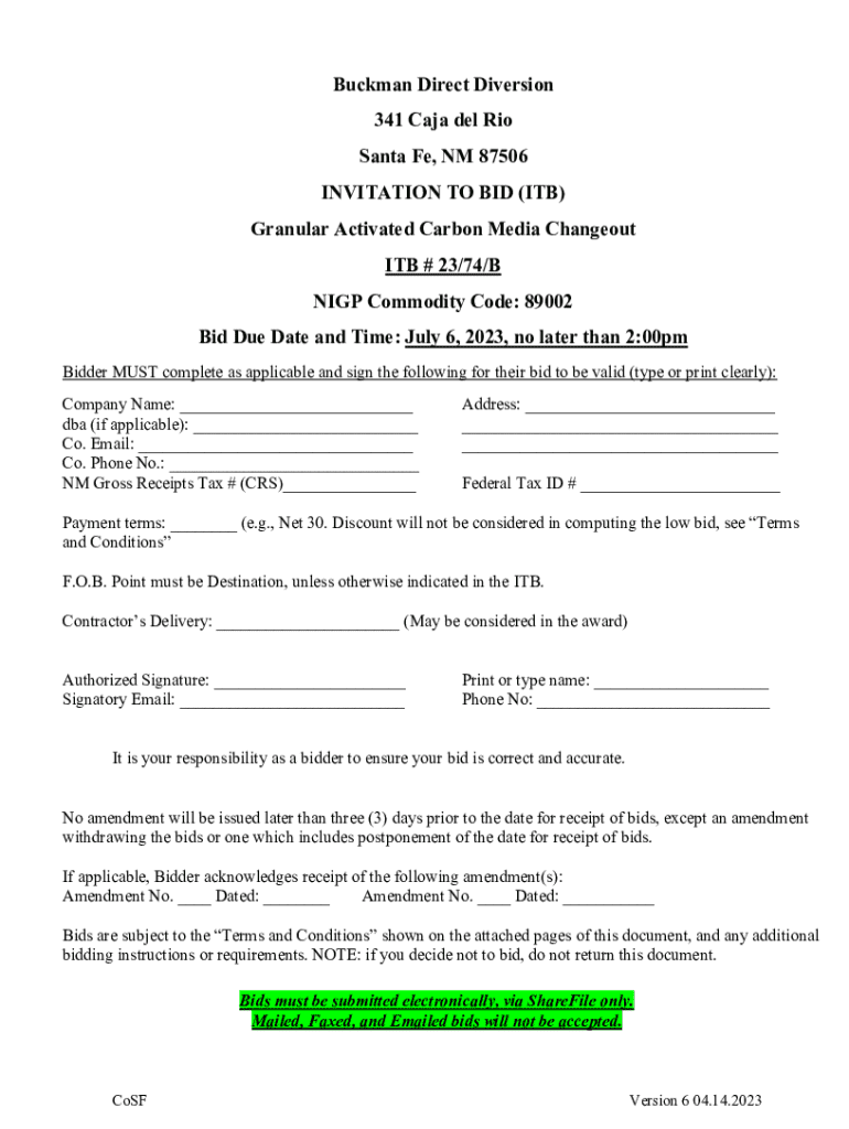 Fillable Online Invitation to Bid for Granular Activated Carbon Media Changeout Fax Email Print ...