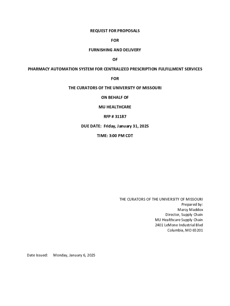 Fillable Online State of Missouri Request for Proposal (RFP) for Pharmacy ... Fax Email Print ...