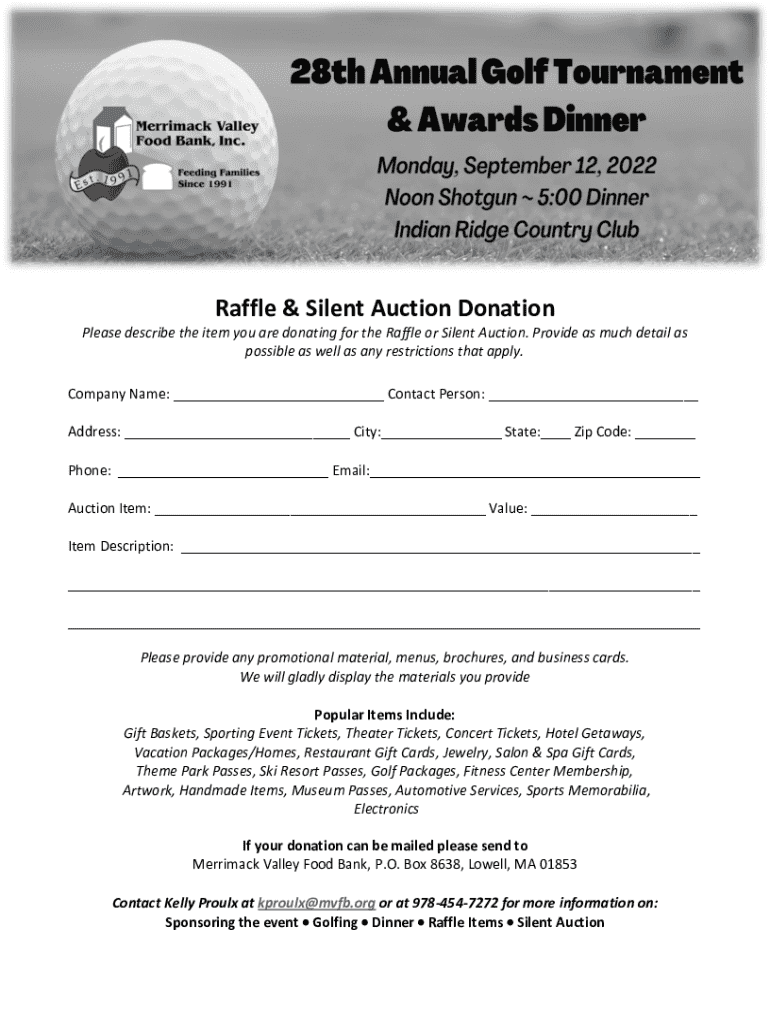 Fillable Online Donation Form for Raffle and Silent Auction Fax Email ...