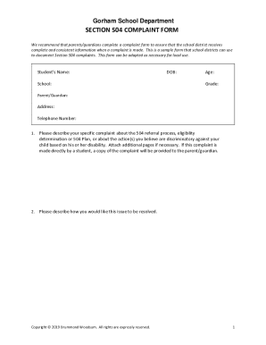 Fillable Online Section 504 Complaint Form Fax Email Print - pdfFiller