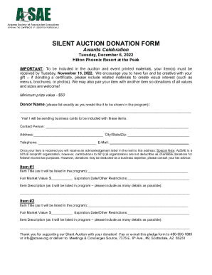 Fillable Online Silent Auction Donation Form - Awards Celebration Fax ...