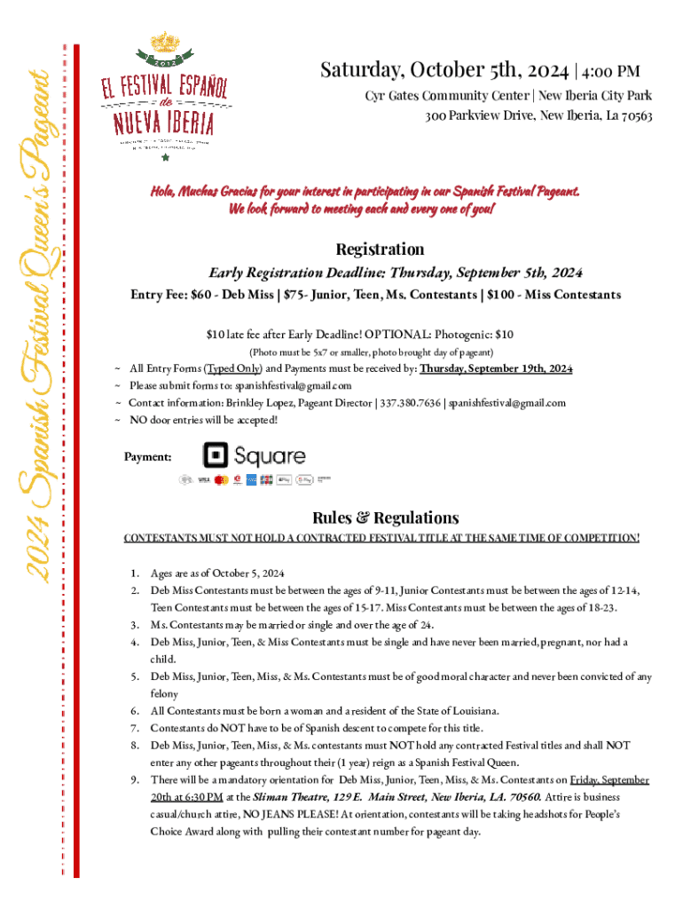 Fillable Online 2024 Spanish Festival Pageant Invitation Fax Email ...