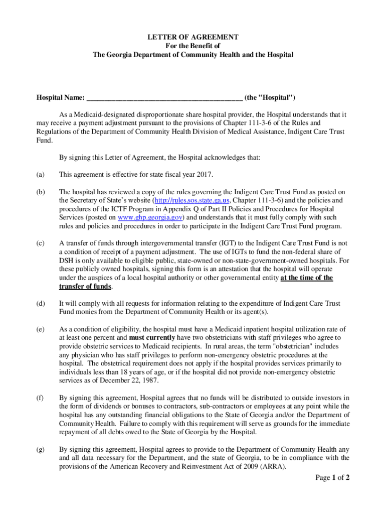 Fillable Online Agreement for Indigent Care Trust Fund Participation Fax Email Print - pdfFiller