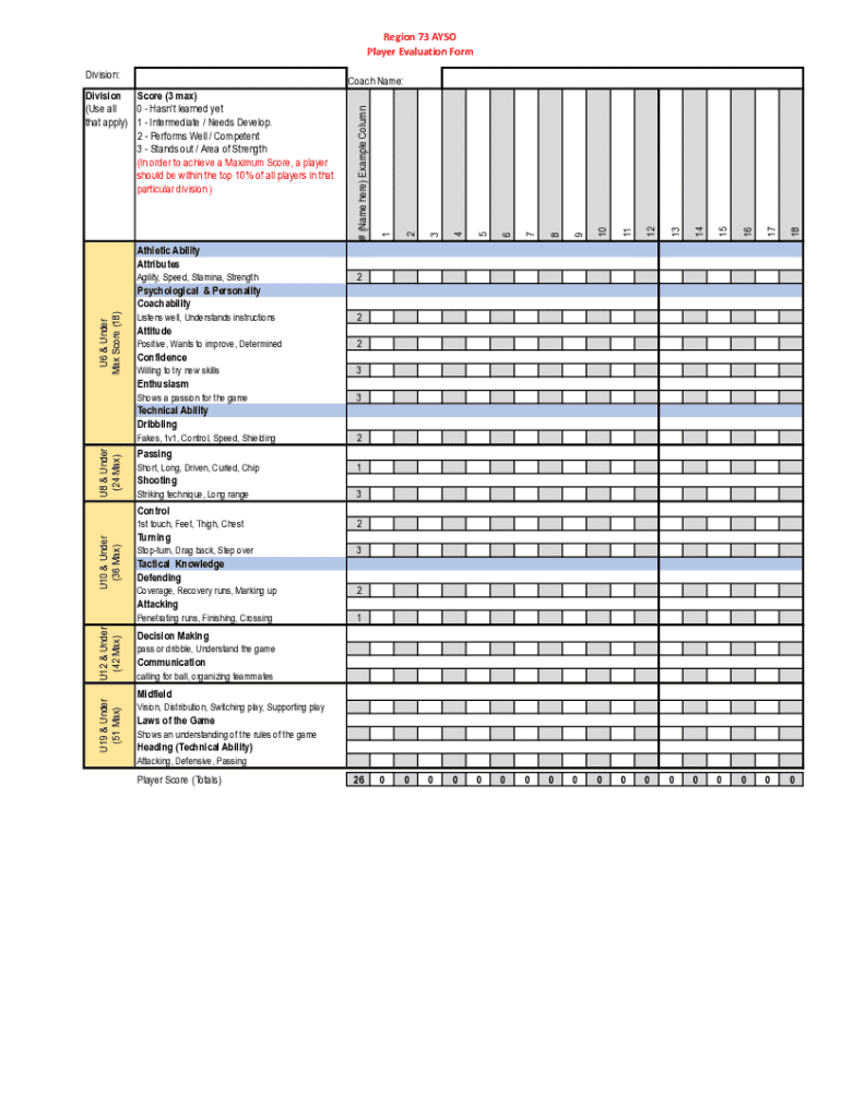 Fillable Online Sample Player Evaluation Forms Fax Email Print - pdfFiller