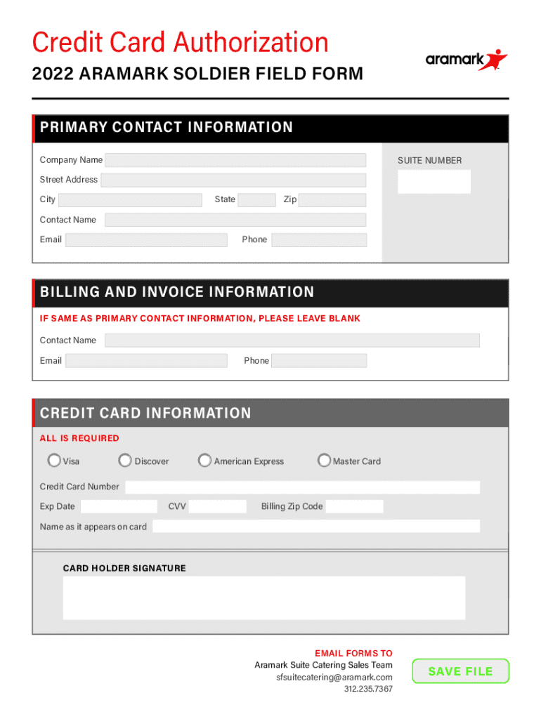 Fillable Online 2022 Credit Card Authorization Form Aramark Soldier ...