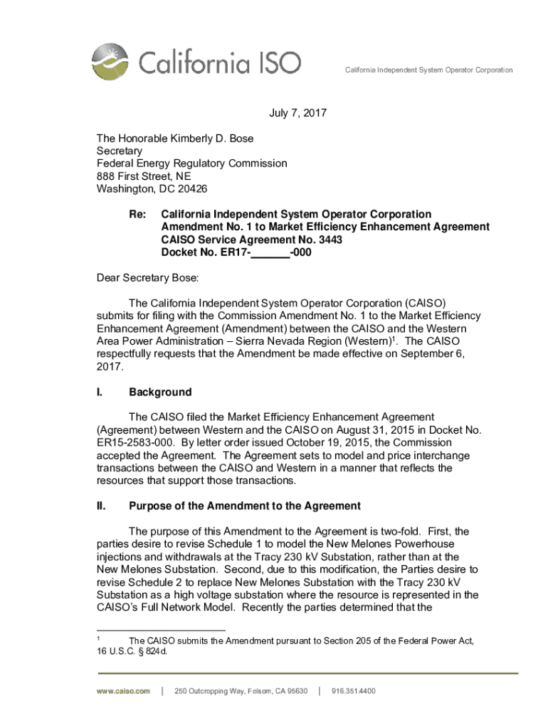 Fillable Online Amendment No. 1 to Market Efficiency Enhancement ...