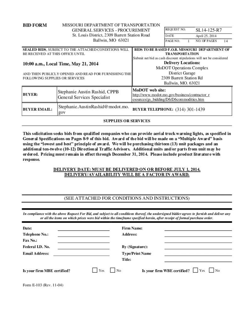 Fillable Online Request for Bid (rfb) for Aerial Truck Warning Lights ...