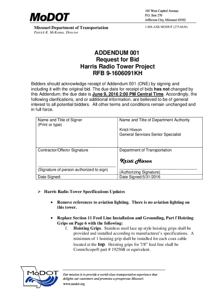 Fillable Online Request for Bid - Addendum 001 Fax Email Print - pdfFiller