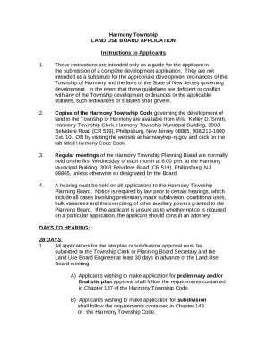 Harmony Township Land Use Board Application Doc Template | pdfFiller