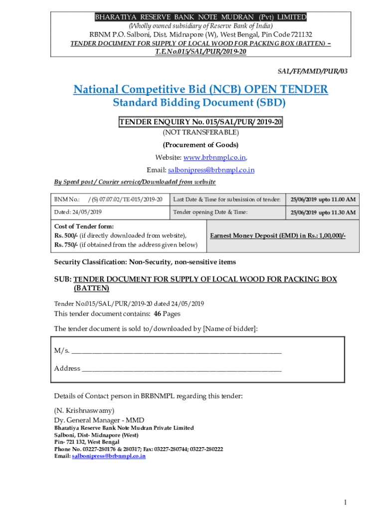 Fillable Online BHARATIYA RESERVE BANK NOTE MUDRAN (P) ... Fax Email Print - pdfFiller